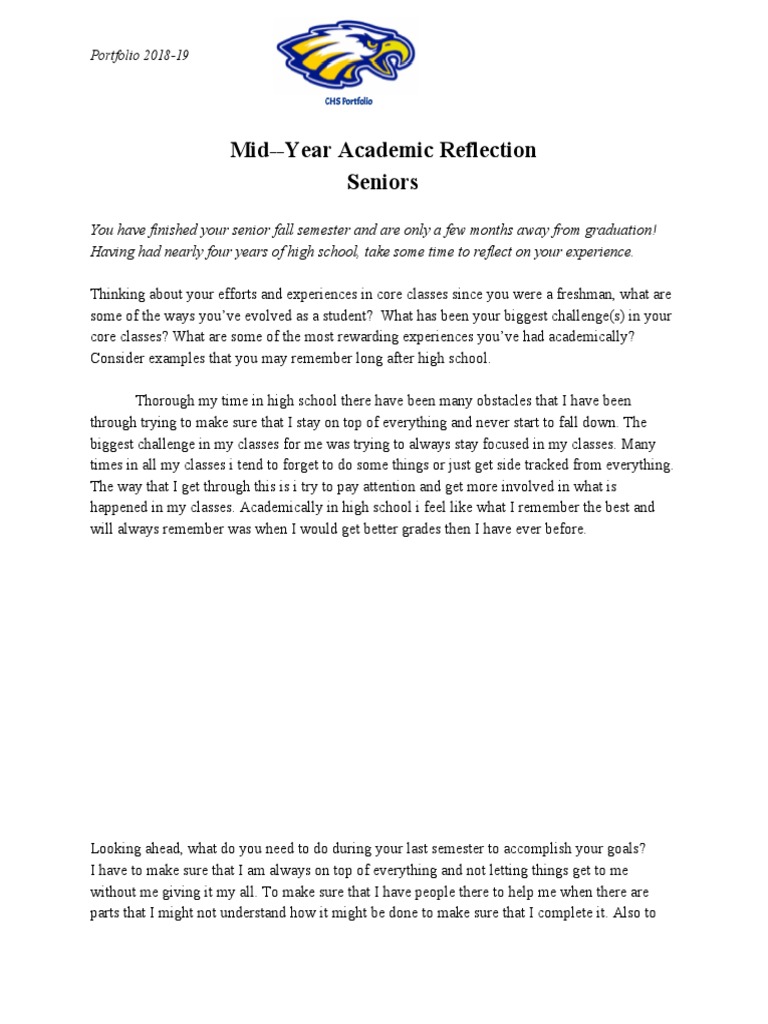 Senior Year Academic Reflection 2019 | PDF