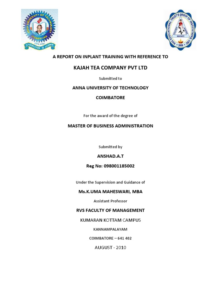 In Plant Project Report On KAJAH TEA COMPANY PVT LTD | PDF ...