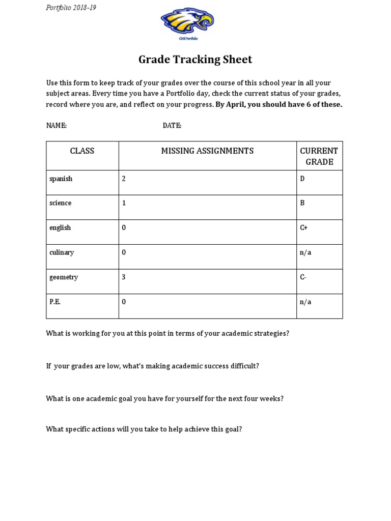 Grade Tracking Sheet | PDF