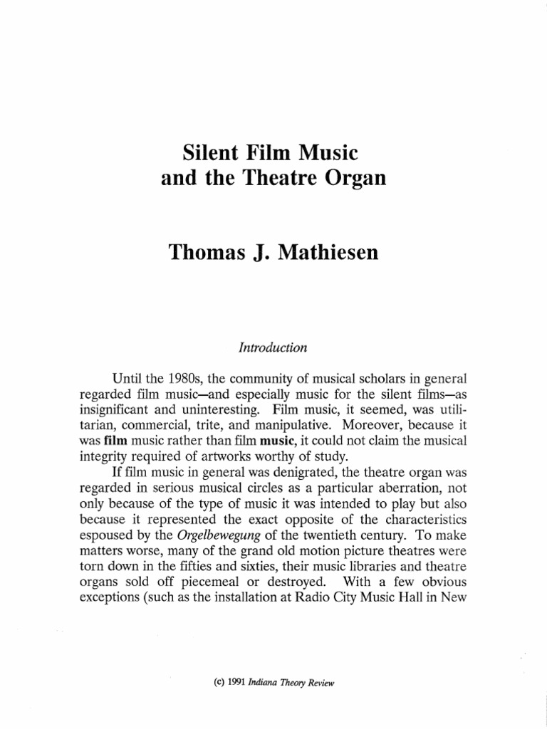 Silent Film Music and The Theatre Organ: Indiana Theory Review | PDF ...