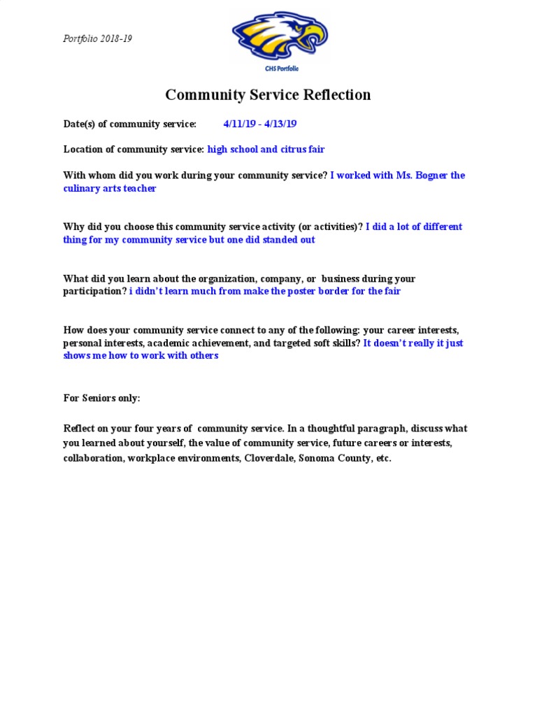 Community Service Reflection 2018-19 | PDF | Social Science