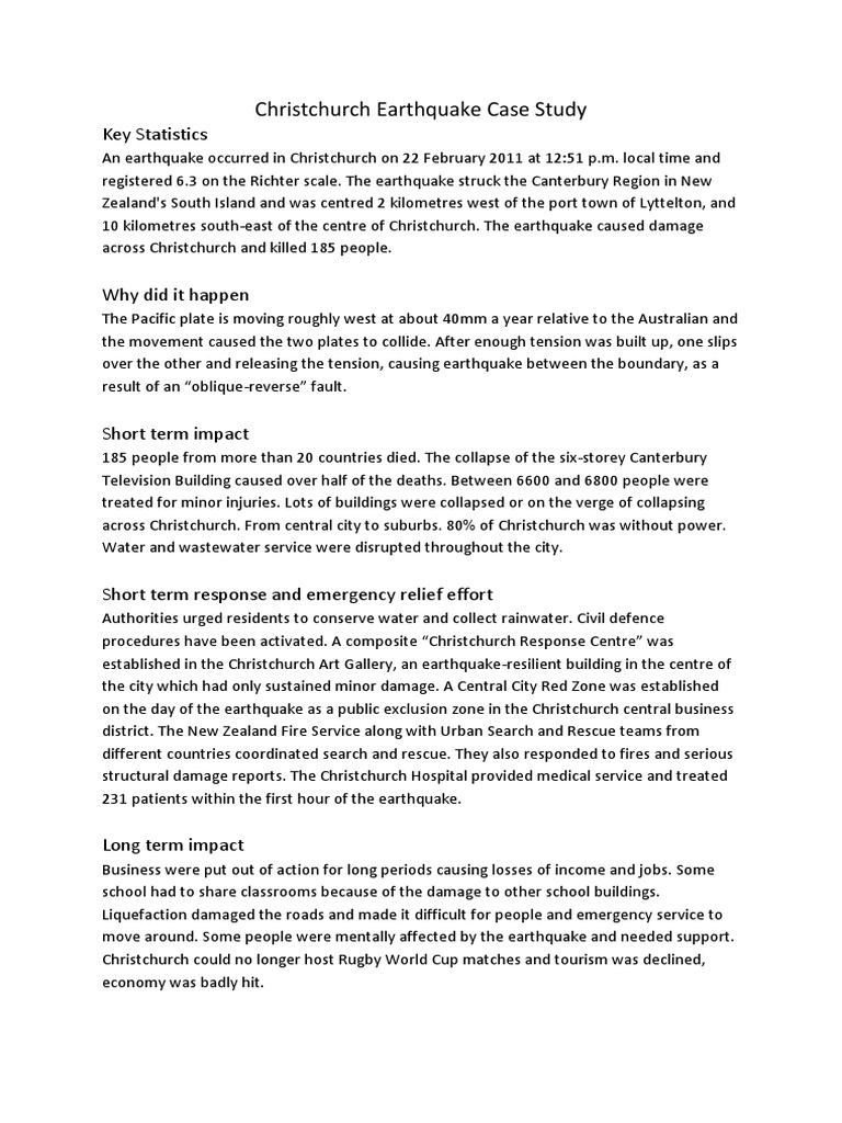 Christchurch Earthquake Case Study | PDF | Earthquakes | Natural Disasters