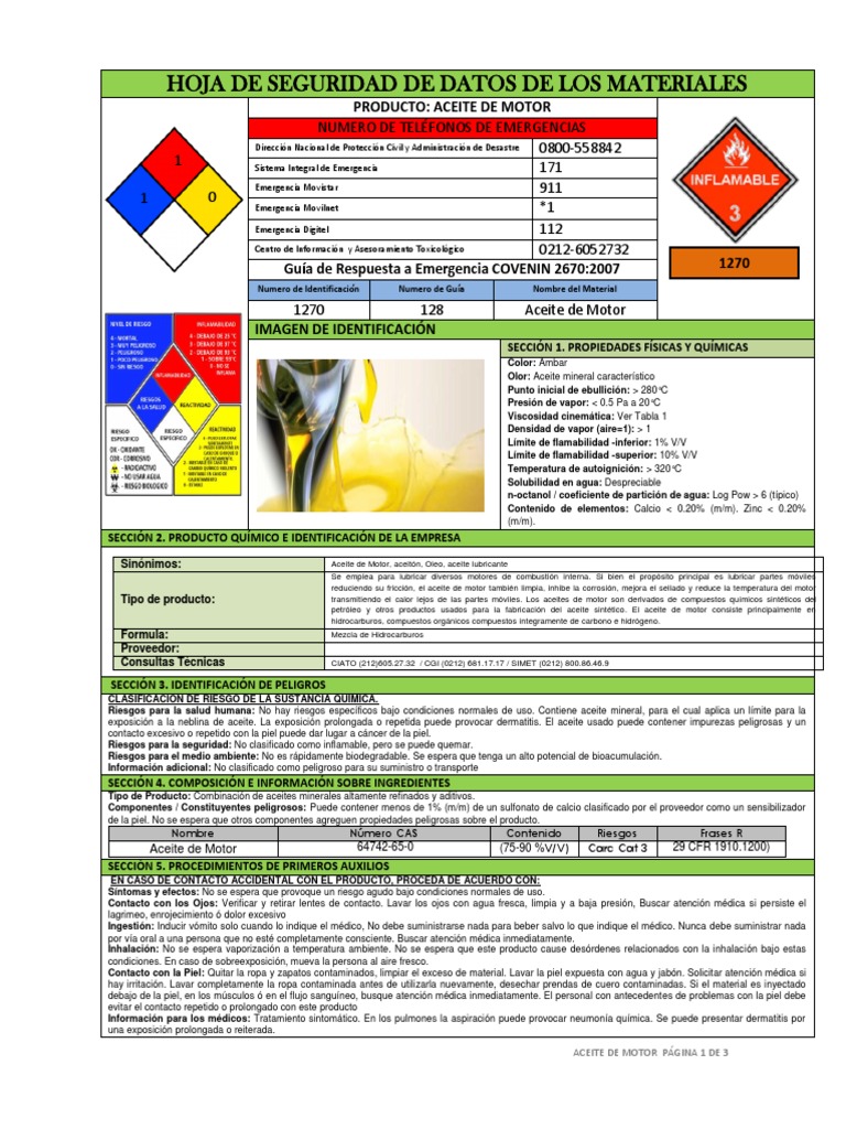 MSDS Aceite de Motor | PDF | Residuos | Contaminación