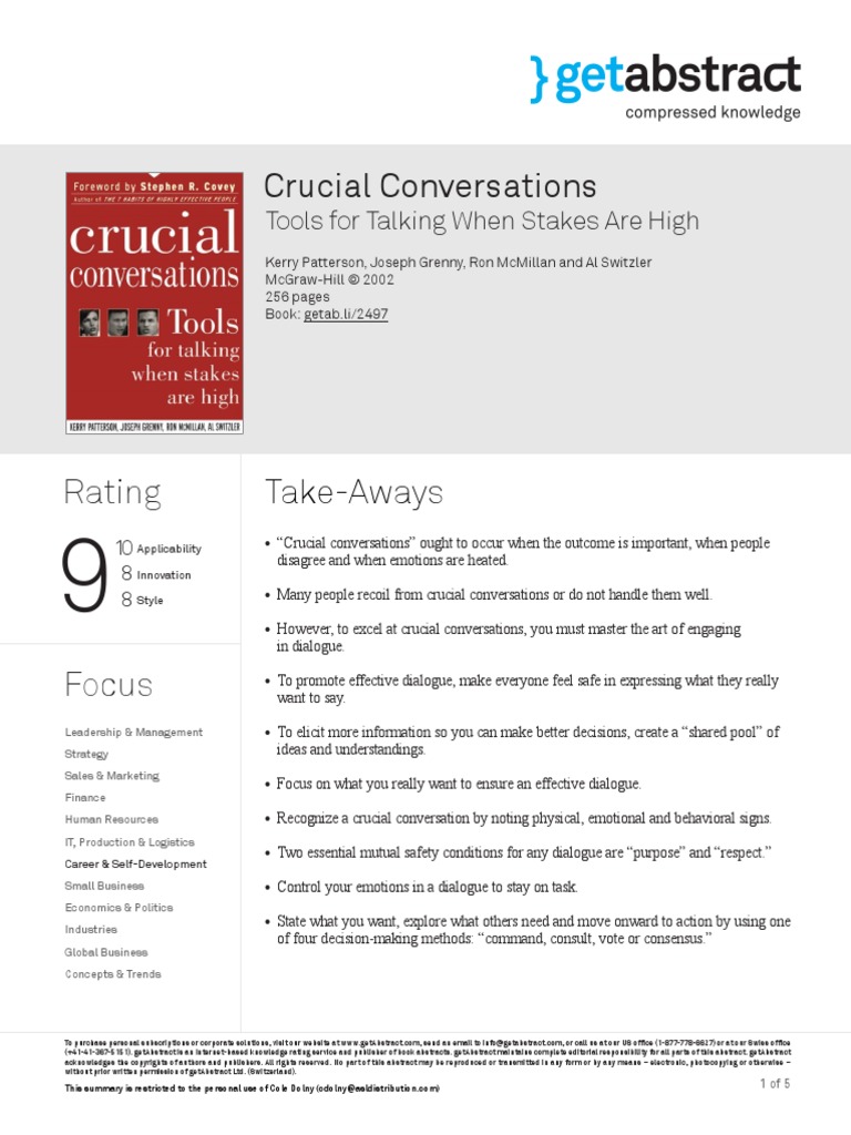 Crucial Conversations | PDF | Conversation | Anger