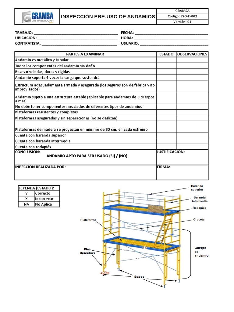 Inspeccion de Pre-Uso Andamios | PDF