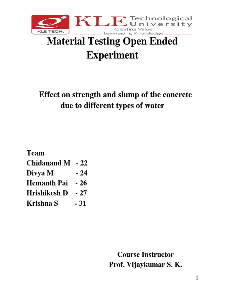 Material Testing Open Ended Experiment: Effect On Strength and Slump of ...