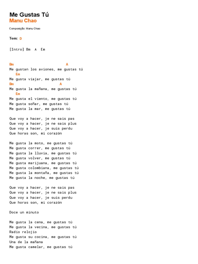 Manu Chao Me Gustas Tú | PDF | Entretenimiento (general)