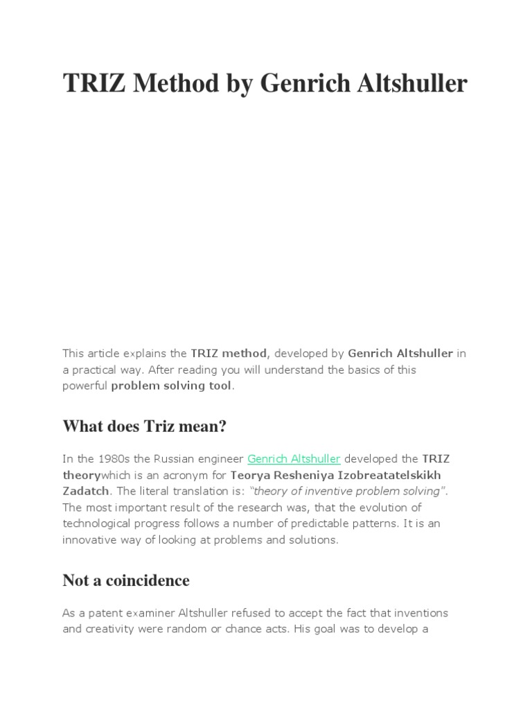 TRIZ Method by Genrich Altshuller: What Does Triz Mean? | PDF | Internet