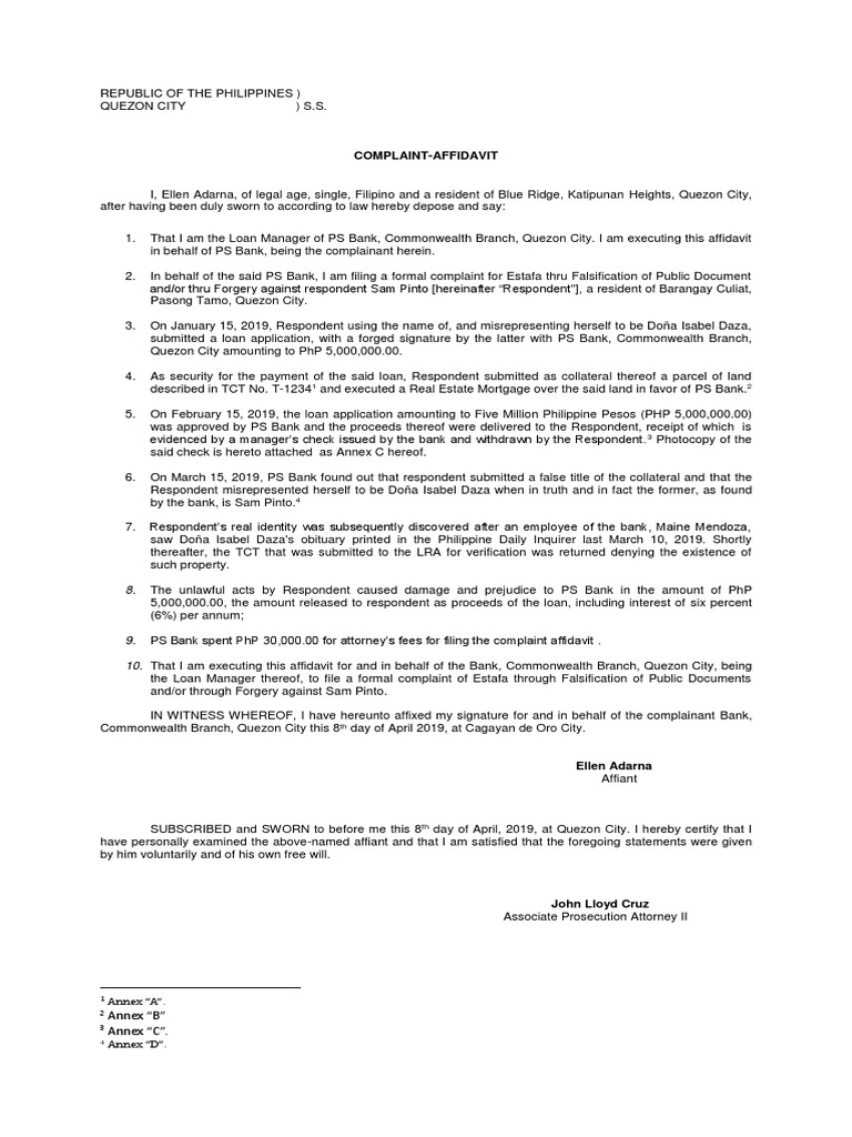 Compalint Affidavit | PDF | Affidavit | Common Law