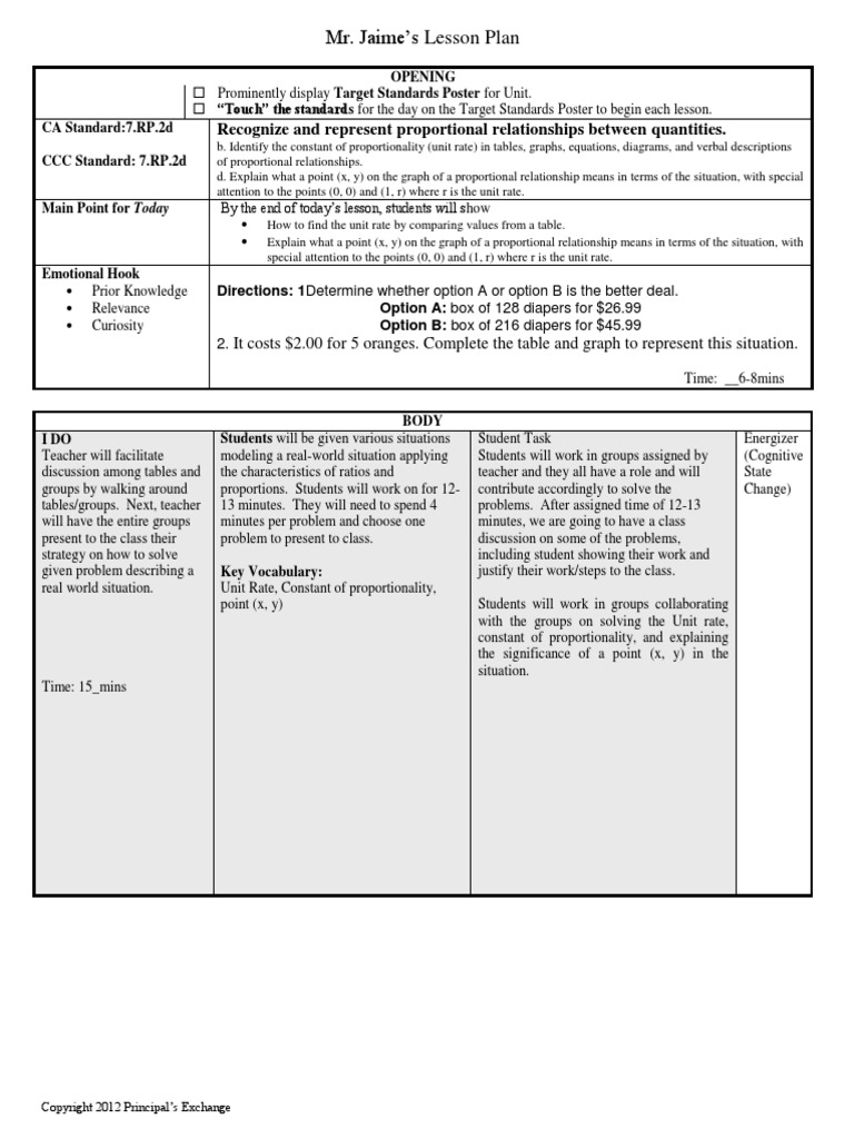 Tables of Proportional Relationships-Lesson | PDF | Lesson Plan ...