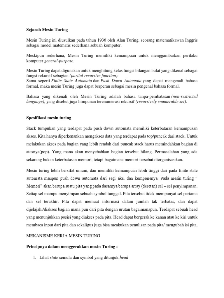 Sejarah dan Fungsi Mesin Turing | PDF