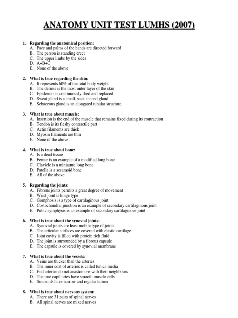 Anatomy Unit Test Overview | PDF | Motor Neuron | Anatomy