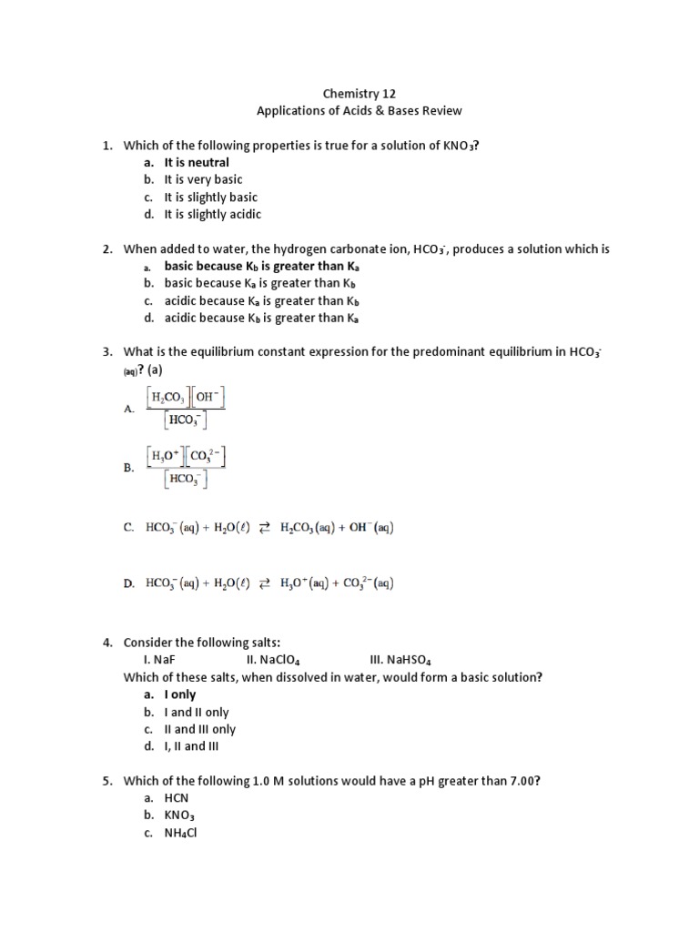 Applications of Acids Bases Review - Key | PDF | Ph | Titration