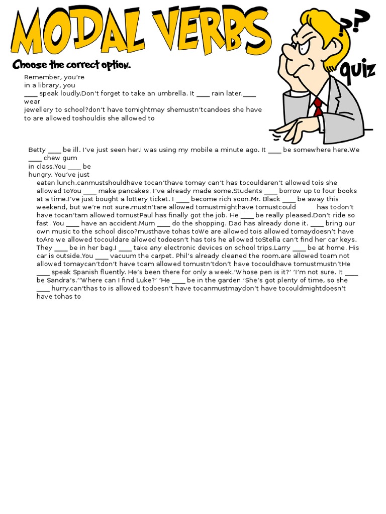 Modal Verbs Quiz Grammar Drills Tests - 75059 | PDF | Rules | Onomastics