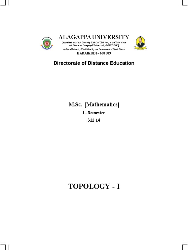 M - SC - (Mathematics) - 311 14 - Topology - I PDF | PDF | Metric Space | Set (Mathematics)