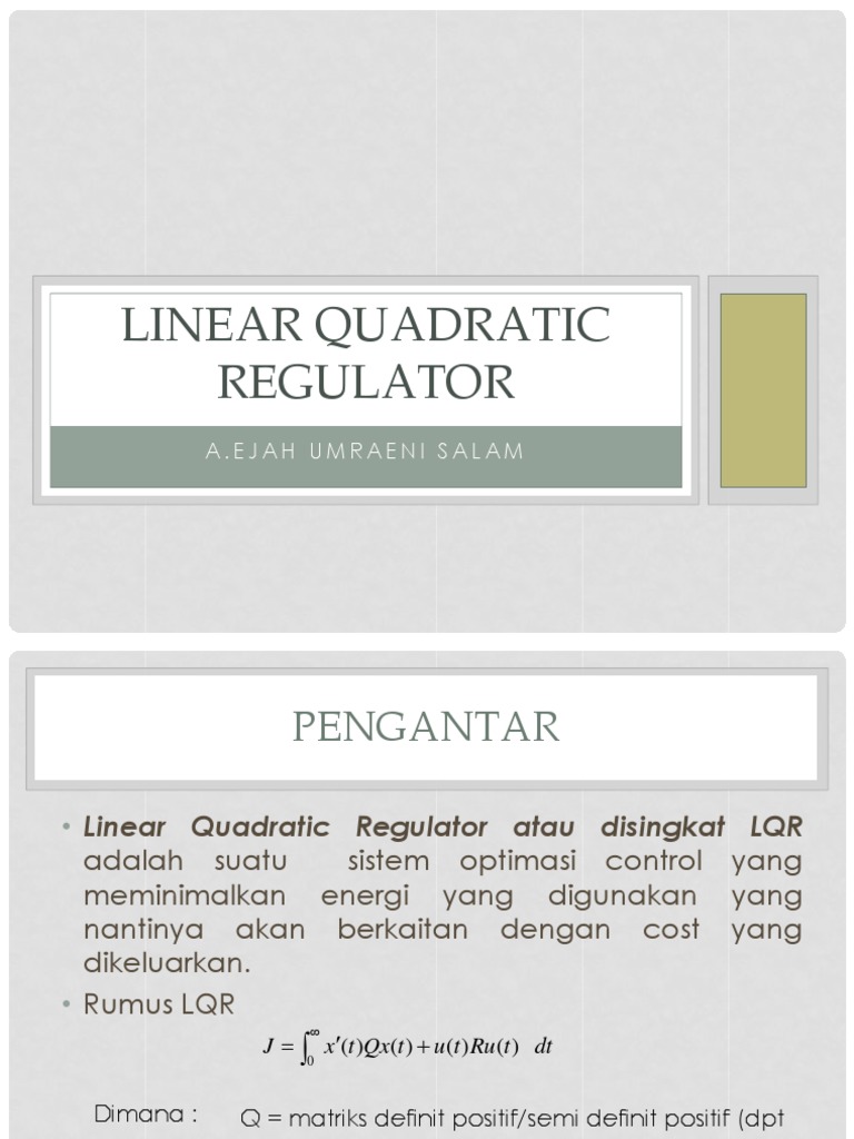 Linear Quadratic Regulator PDF | PDF