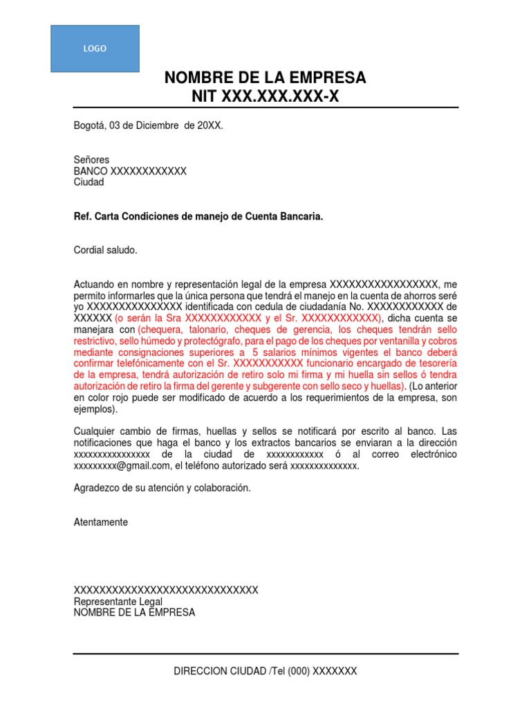 Modelo de carta condiciones manejo