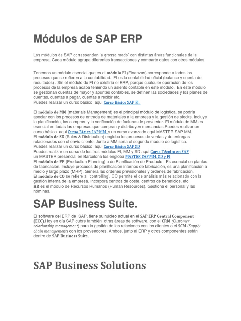 Módulos de SAP ERP | PDF | Sap Se | Planificación de recursos empresariales