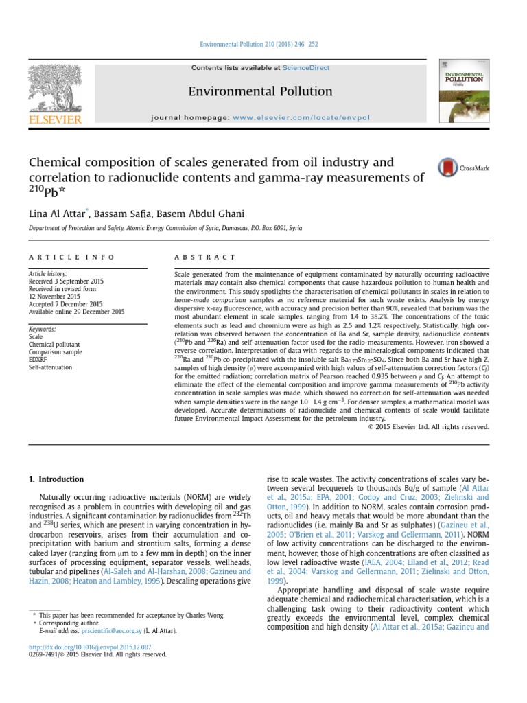 Chemical Composition of Scales Generated From Oil Industry and ...