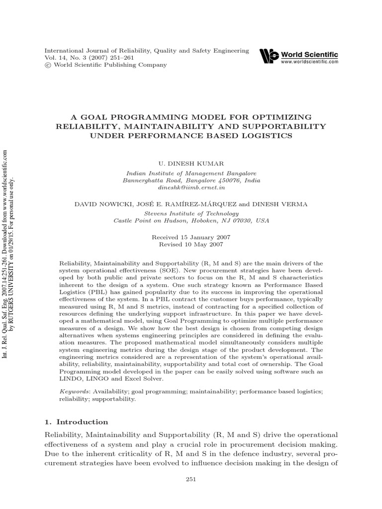 Programming Goal | PDF | Reliability Engineering | Logistics