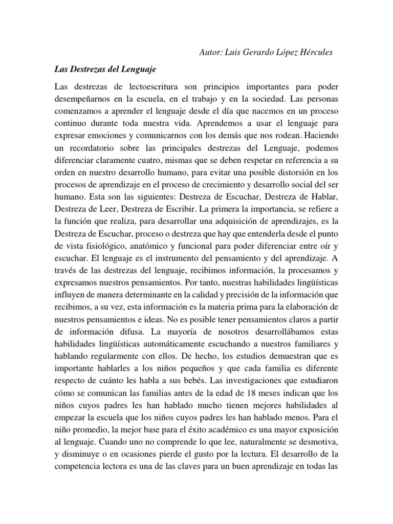 Destrezas Del Lenguaje | PDF | Aprendizaje | Conceptos psicologicos