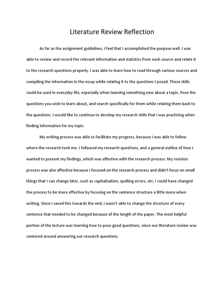 Literature Review Reflection | PDF