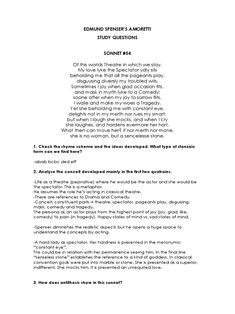Study Question Amoretti | PDF | Sonnets | Poetry