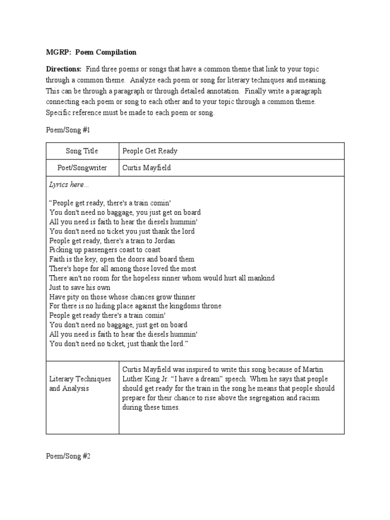 MGRP: Poem Compilation Directions:: Lyrics Here | PDF | Martin Luther ...