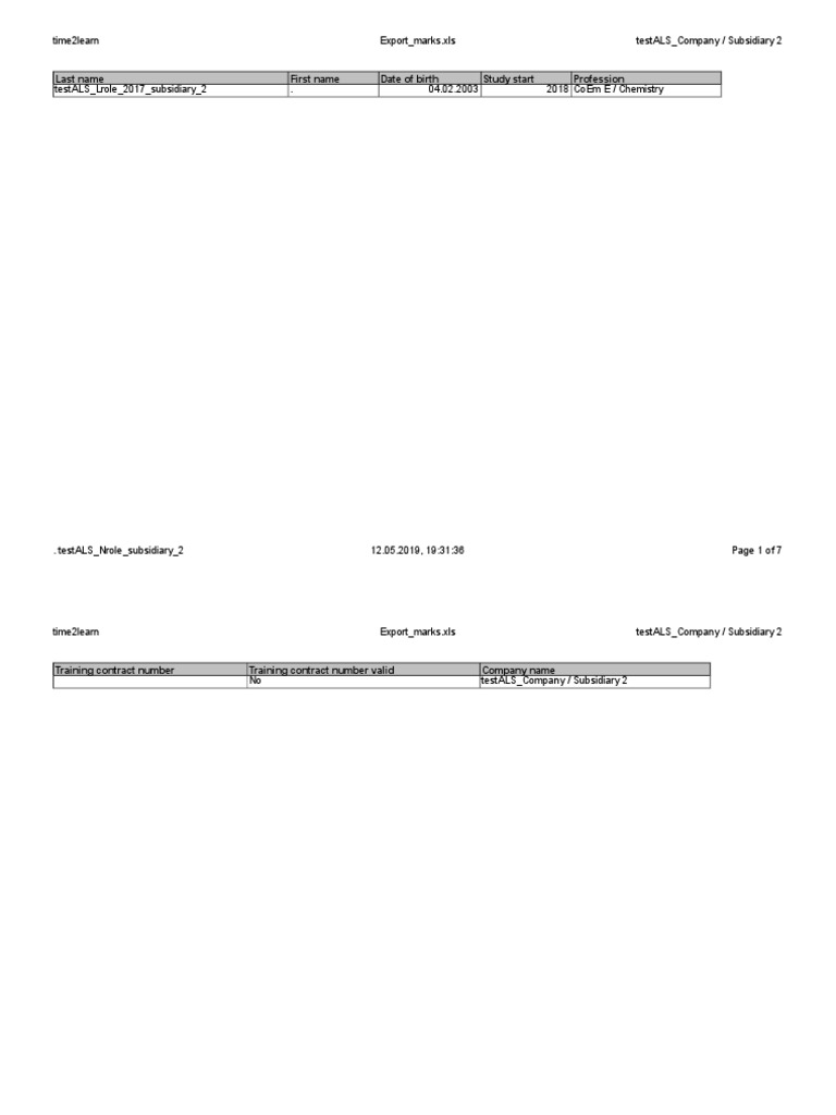 Last Name First Name Date of Birth Study Start Profession: Time2Learn ...