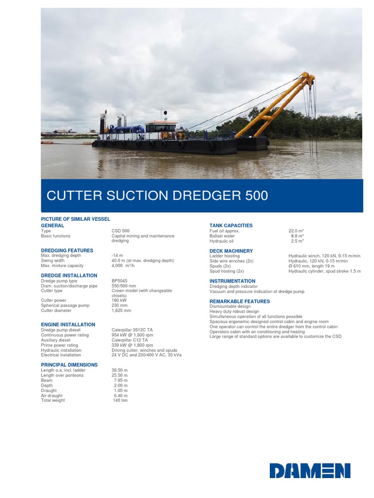Product Sheet Damen Cutter Suction Dredger 500-08-2017 | PDF | Dredging | Pump