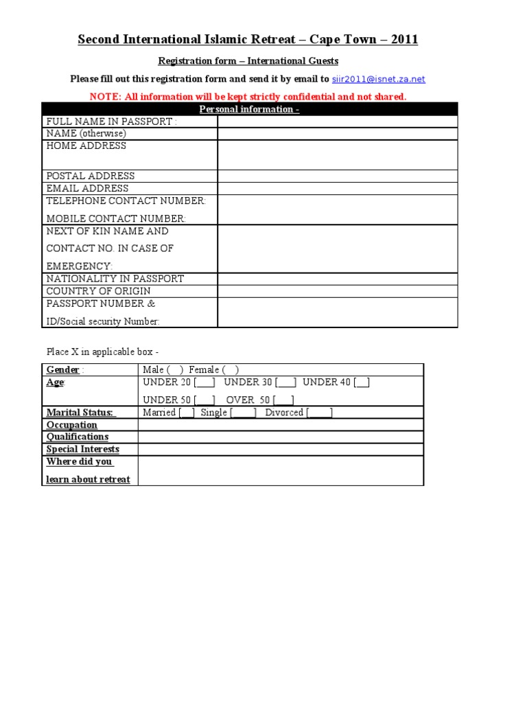 Registration for 2011 Islamic Retreat | PDF | Travel Visa | Passport