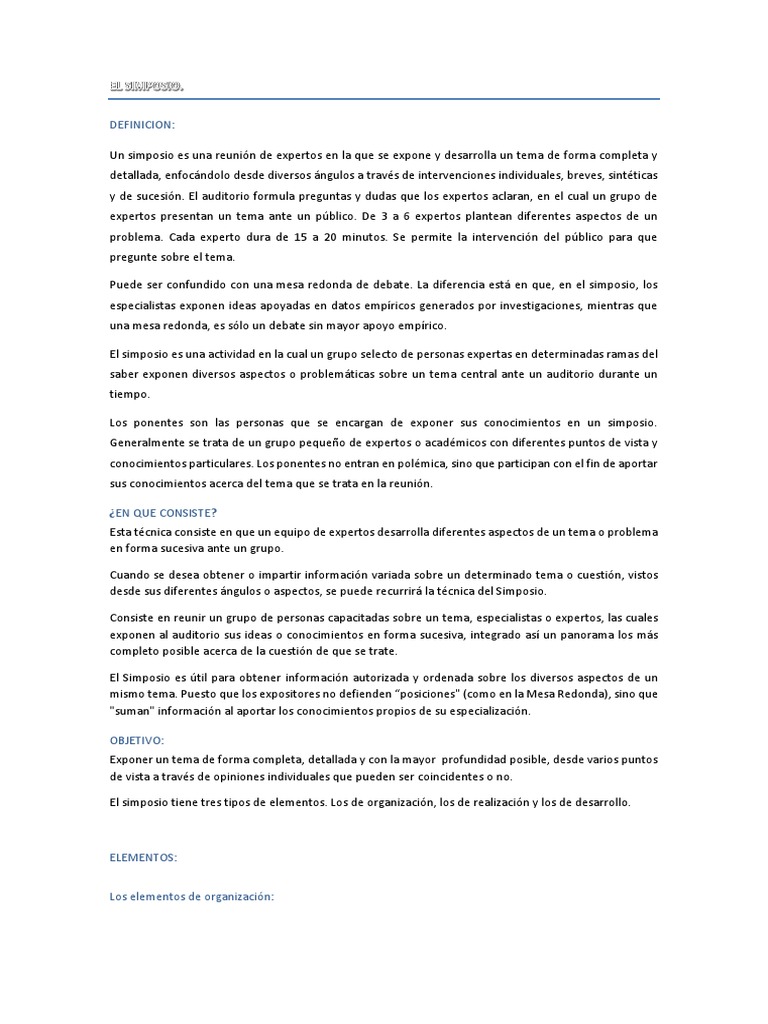 Definición Simposio | PDF | Simposio | Información