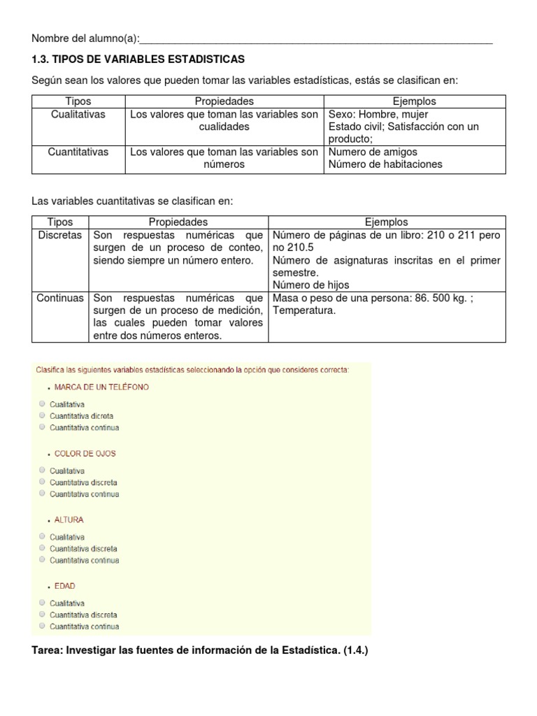 Tipos de Variables Estadisticas | Descargar gratis PDF | Estadísticas ...