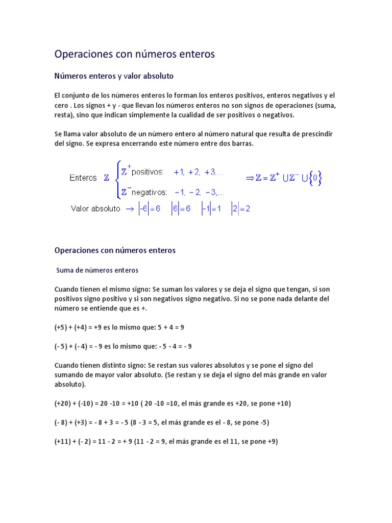 Operaciones Con Números Enteros | Entero | Organismos