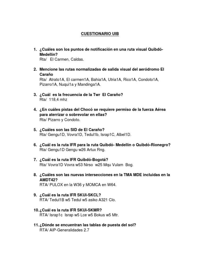 CUESTIONARIO | PDF | Aeropuerto | Control de tráfico aéreo