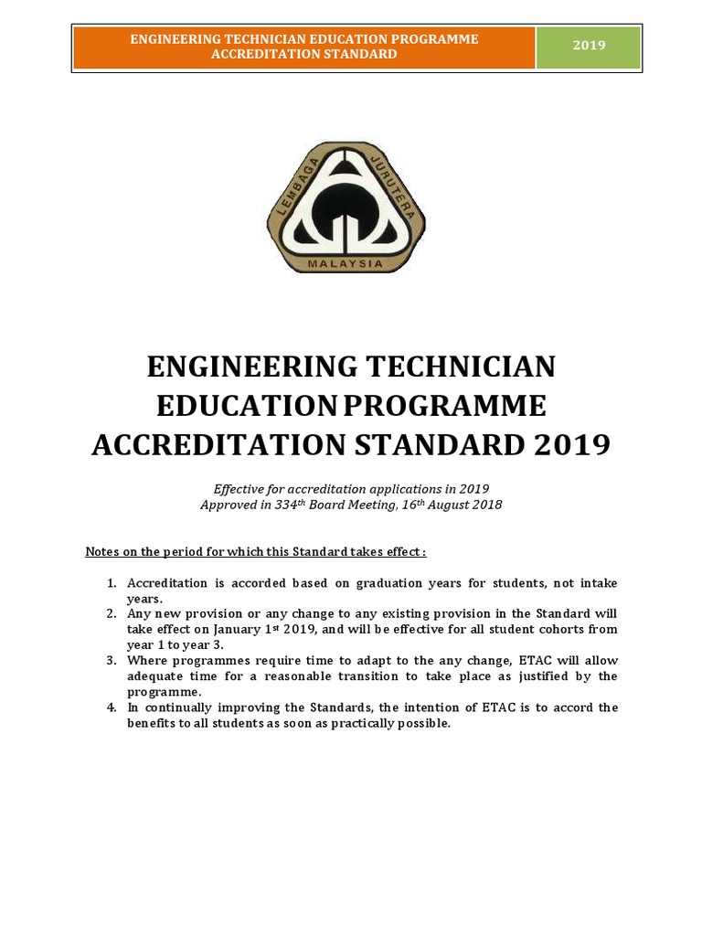 Engineering Technician Education Programme Accreditation Standard 2019 ...