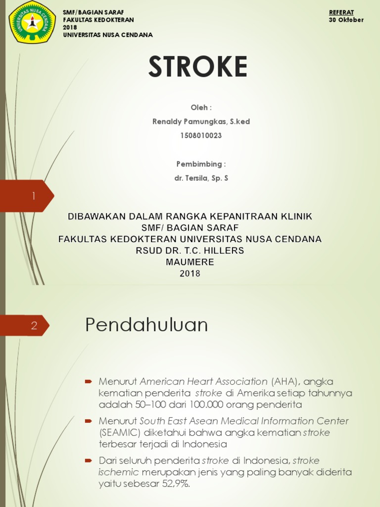 Stroke: Manifestasi Klinis, Diagnosis, dan Penatalaksanaan | PDF