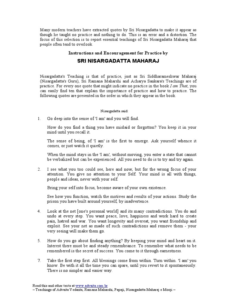 Instructions From I Am That by Nisargadatta Maharaj | PDF | Ramana ...