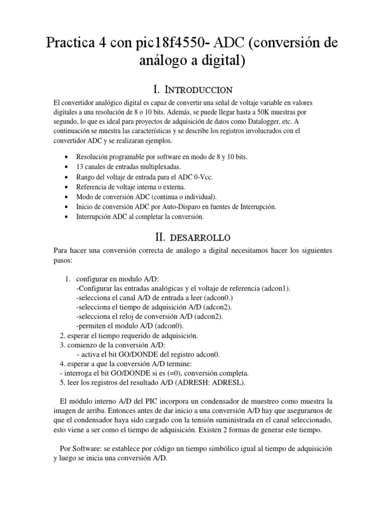 Practica 4 Con Pic18f4550 ADC (Conversión de Análogo A Digital) | PDF ...