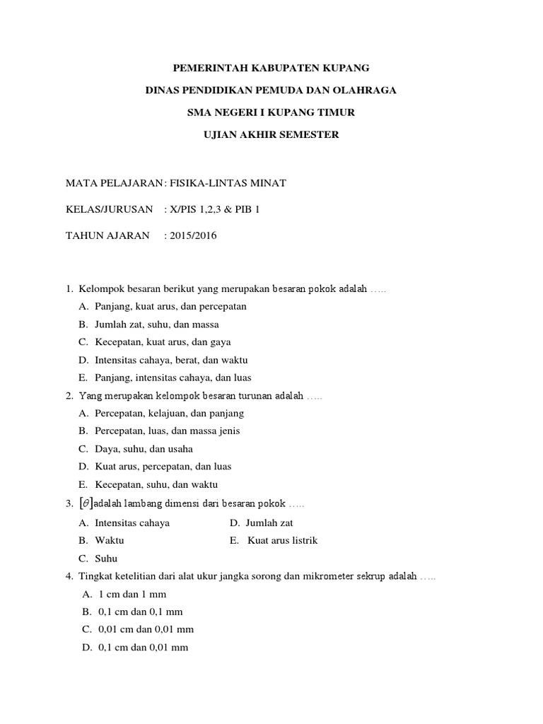 Soal Uas Fisika X | PDF