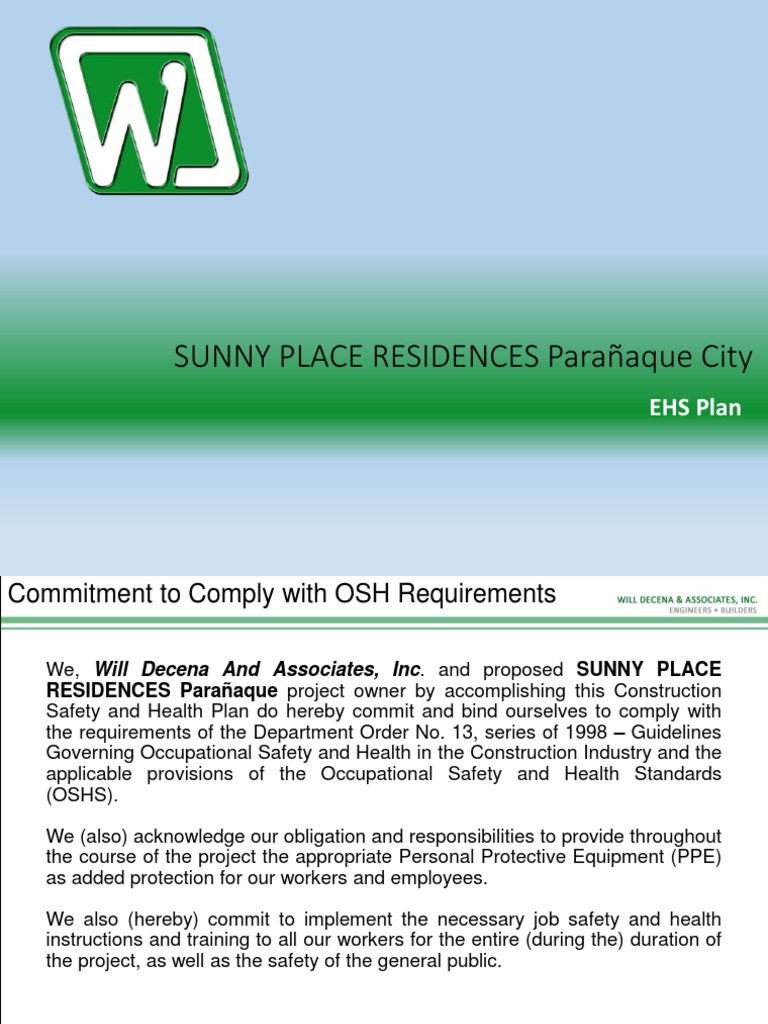 EHS Plan for Sunny Place Residences | PDF | Occupational Safety And ...