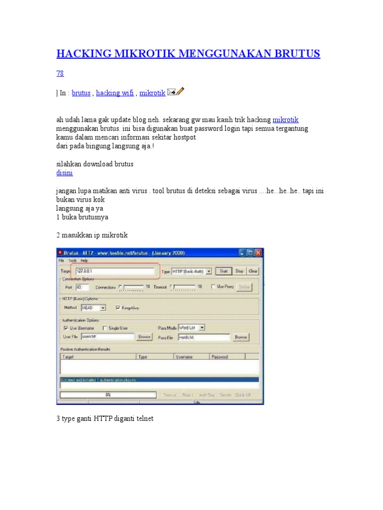 Hacking Mikrotik Menggunakan Brutus | PDF