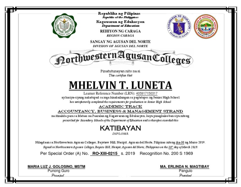 Senior High School Diploma Sample | PDF