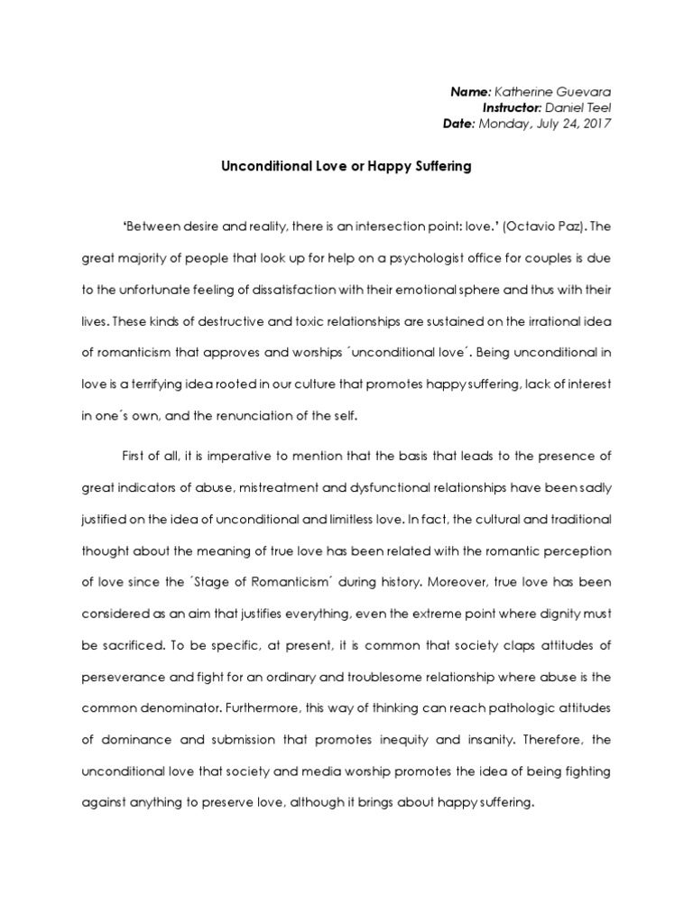 Unconditional Love or Happy Suffering: Name: Katherine Guevara ...