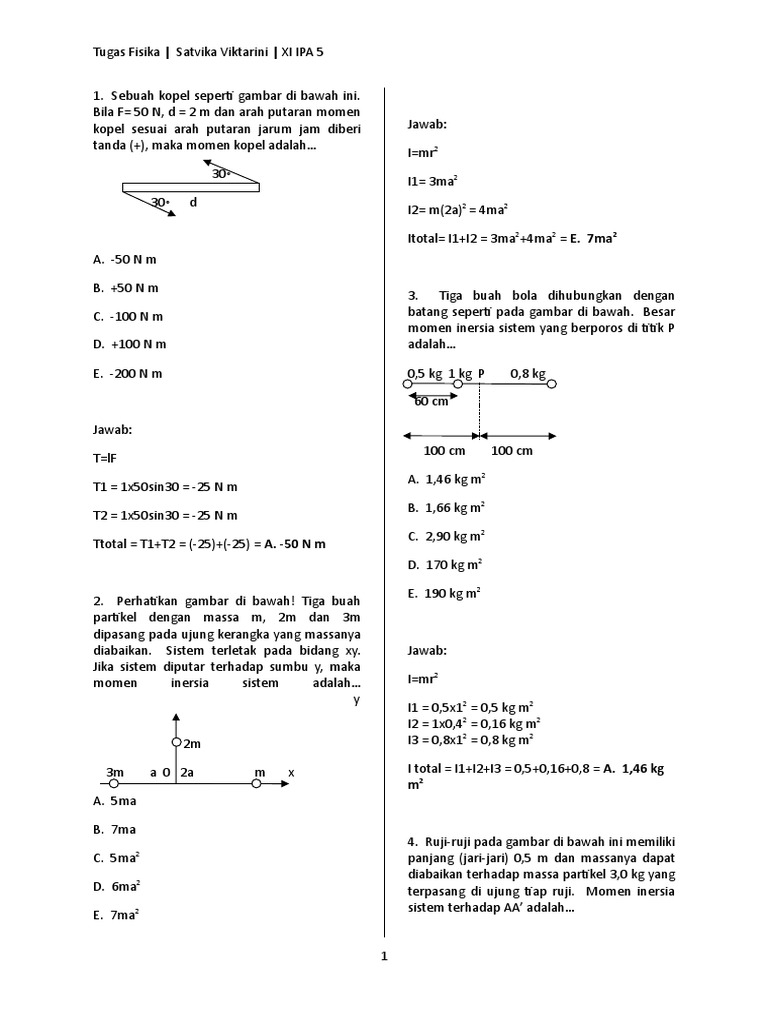 Contoh Latihan Soal Torsi Dan Momen Inersia | PDF