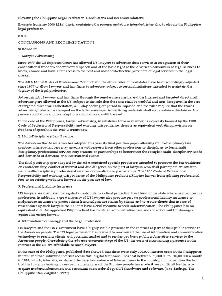 Elevating the Philippine Legal Profession.docx | Practice Of Law ...