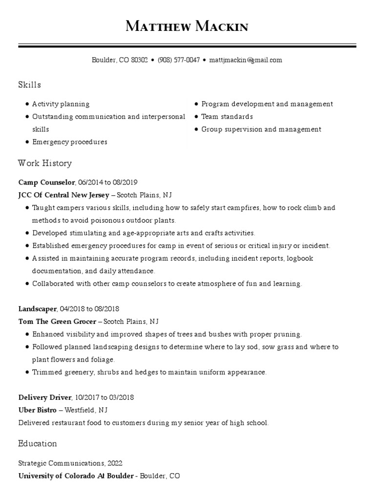 Matthew Mackin Resume | PDF