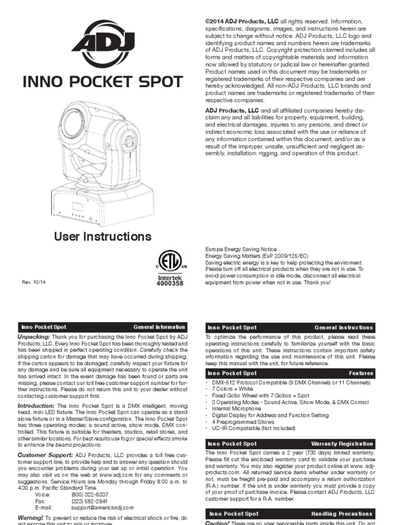Inno Pocket Spot: User Instructions | PDF | Electrical Connector ...