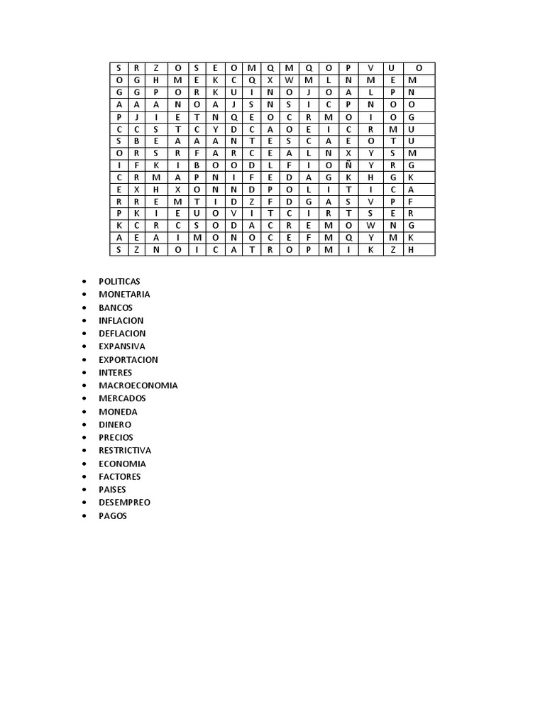 Sopa de Letras Macro | PDF | La política monetaria | Bancario