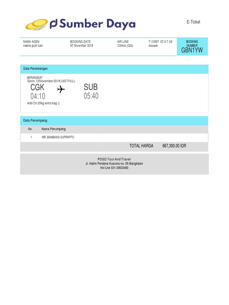 Contoh Invoice Tiket | PDF